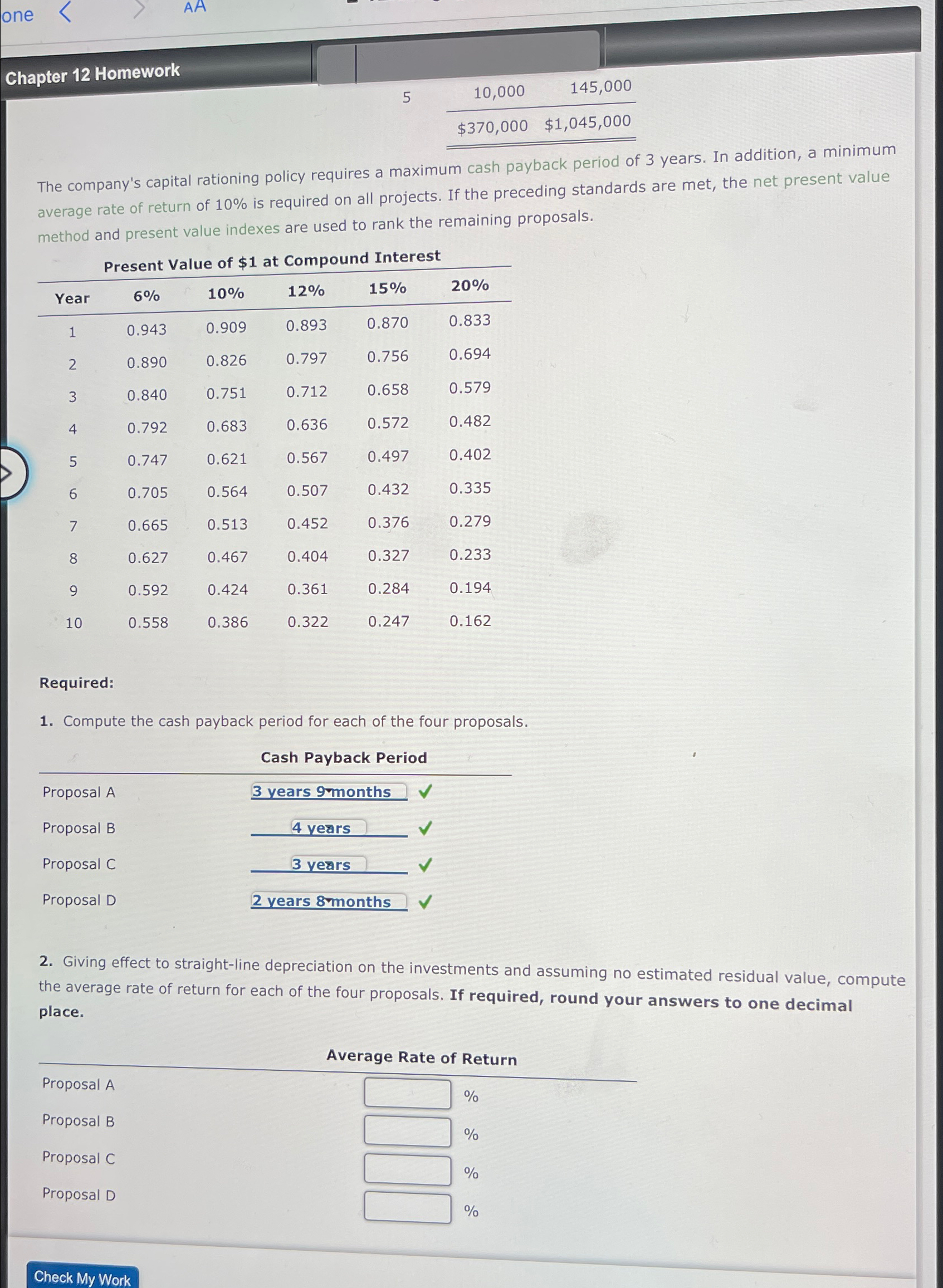 Chapter 12 ﻿HomeworkThe company's capital rationing | Chegg.com