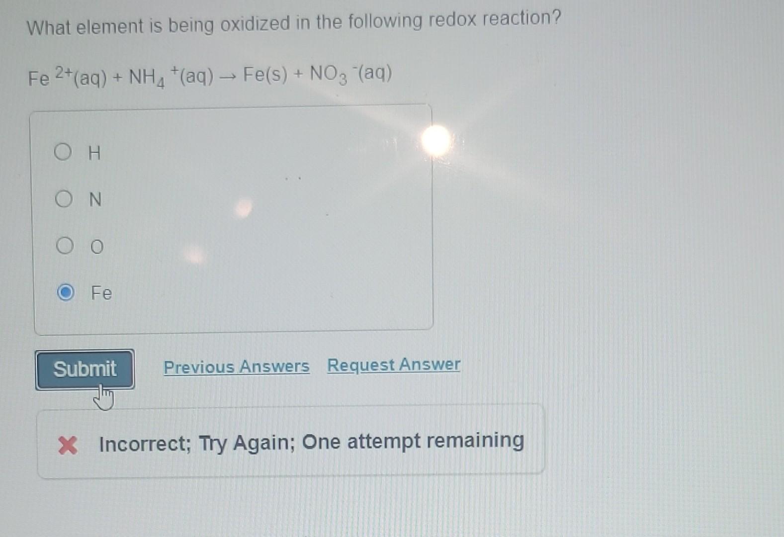 Solved What element is being oxidized in the following redox | Chegg.com