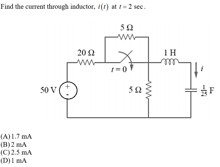 Solved Find the current through inductor, i(t) at t = 2 sec. | Chegg.com