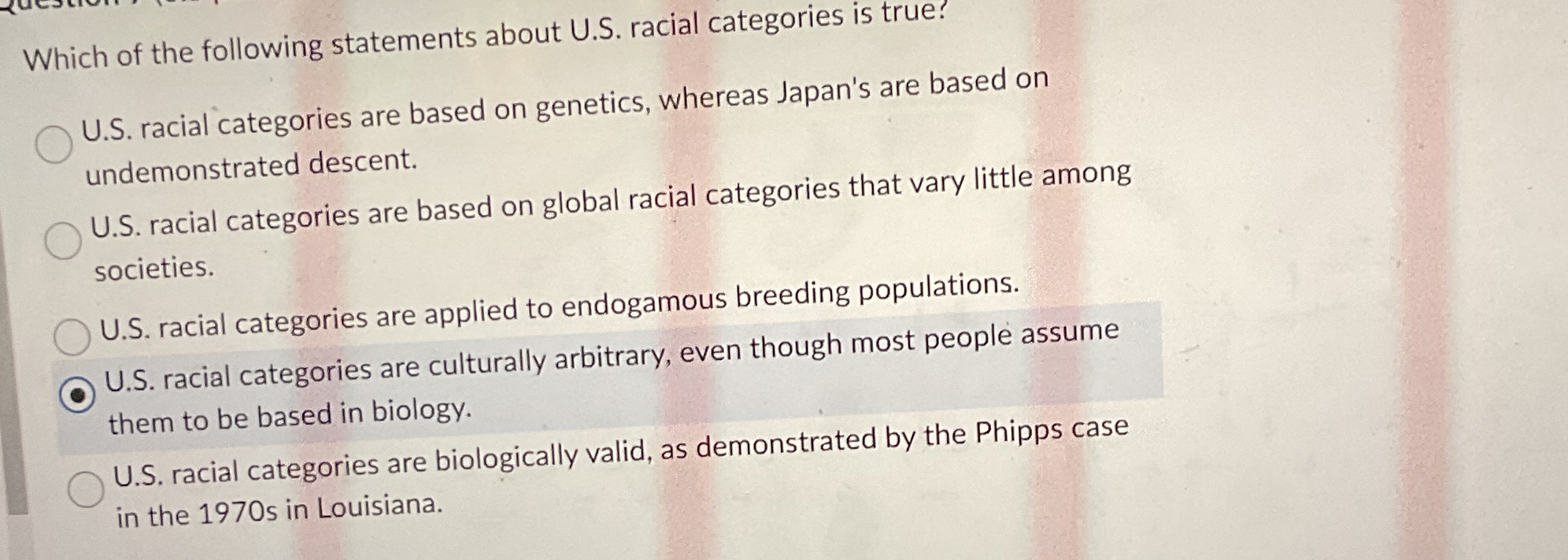 Solved Which of the following statements about U.S. ﻿racial | Chegg.com