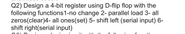 Solved Q2) Design a 4-bit register using D-flip flop with | Chegg.com
