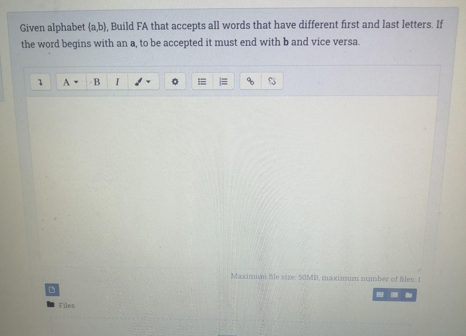 Solved Given alphabet {a,b), Build FA that accepts all words | Chegg.com