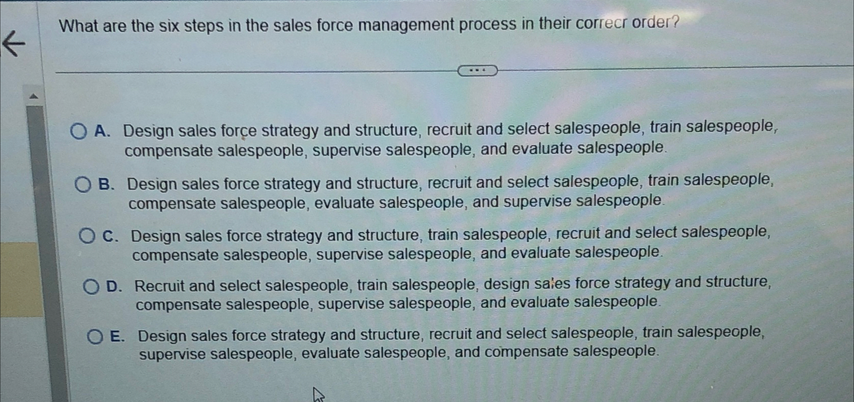 Solved What are the six steps in the sales force management | Chegg.com