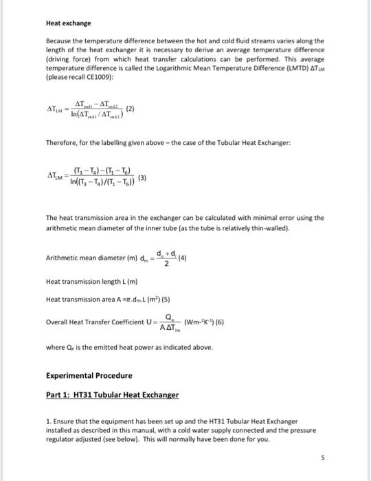 Solved Experiment HE: Heat Exchangers Objective To | Chegg.com