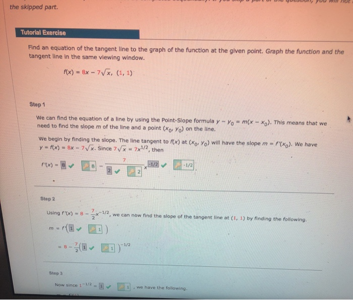 Solved the skipped part. Tutorial Exercise Find an equation | Chegg.com