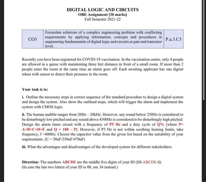 Solved DIGITAL LOGIC AND CIRCUITS OBE Assignment [30 marks] | Chegg.com