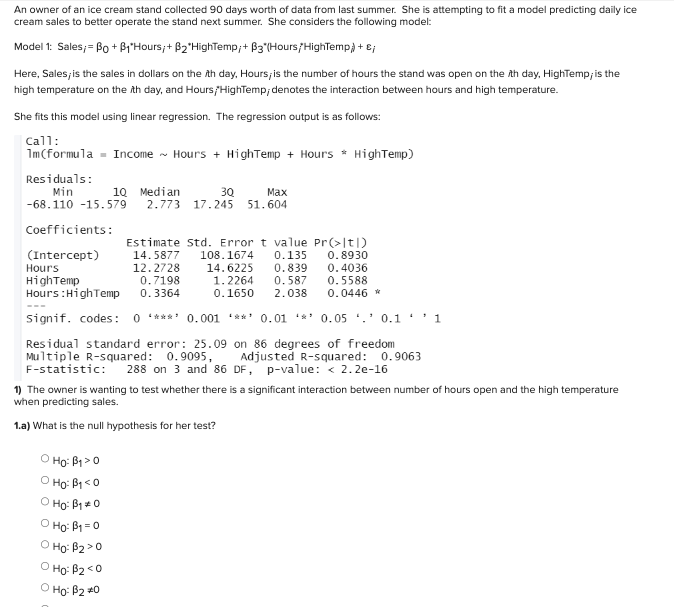 Solved when predicting sales.1.a) ﻿What is the null | Chegg.com