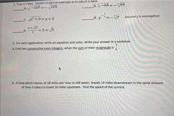 Solved 1. True or False. Explain or give an example as to | Chegg.com
