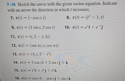 Solved 7-16 ﻿Sketch the curve with the given vector | Chegg.com