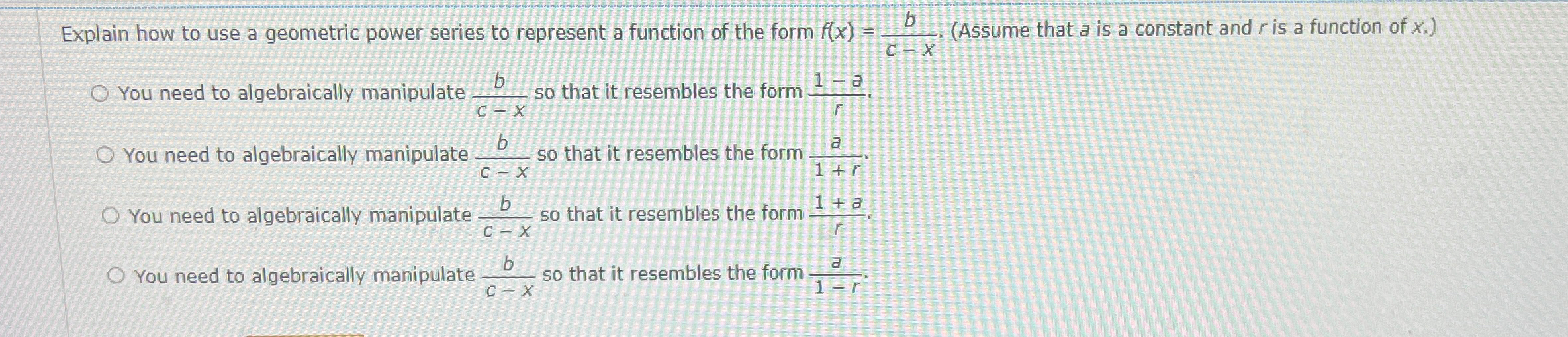 Solved Explain how to use a geometric power series to | Chegg.com