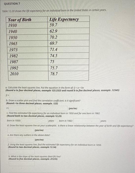 Solved Table 12.20 shows the life expectancy for an | Chegg.com