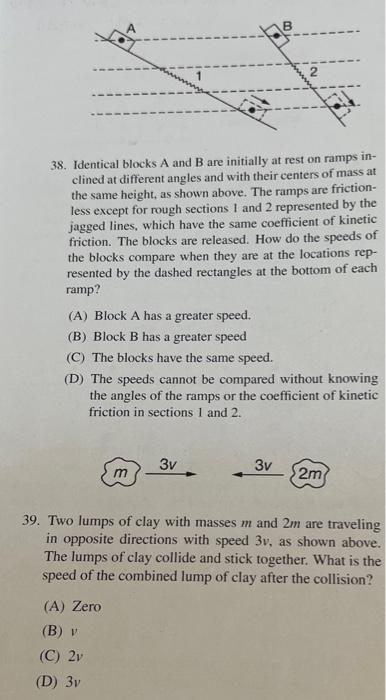 Solved 38. Identical blocks A and B are initially at rest on | Chegg.com