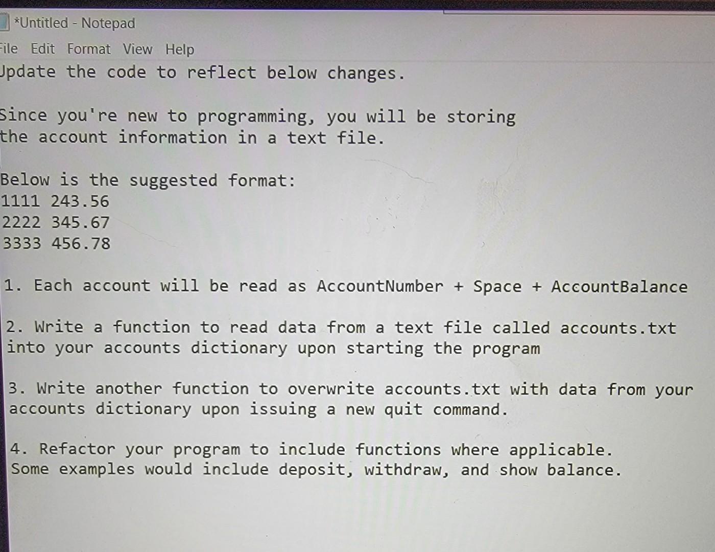 Solved ile Edit Format View Help Jpdate the code to reflect | Chegg.com