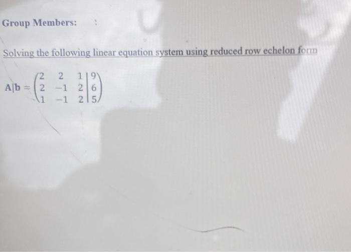Solved Group Members: Solving the following linear equation | Chegg.com