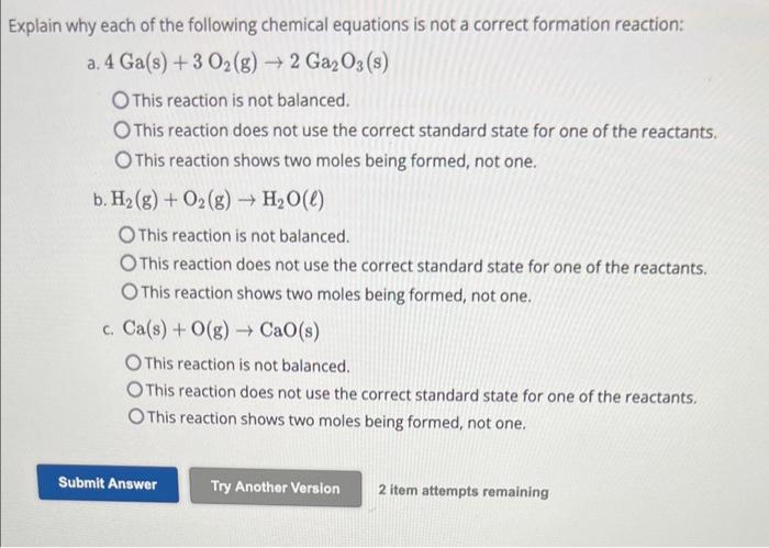 Solved Plain Why Each Of The Following Chemical Equations Is