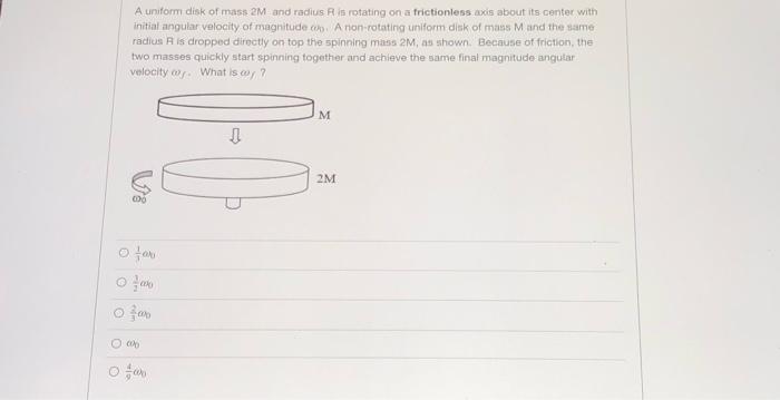 Solved A uniform disk of mass 2M and radius Ris rotating on | Chegg.com