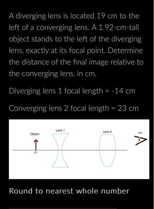 Solved A diverging lens is located 19 cm to the left of a | Chegg.com