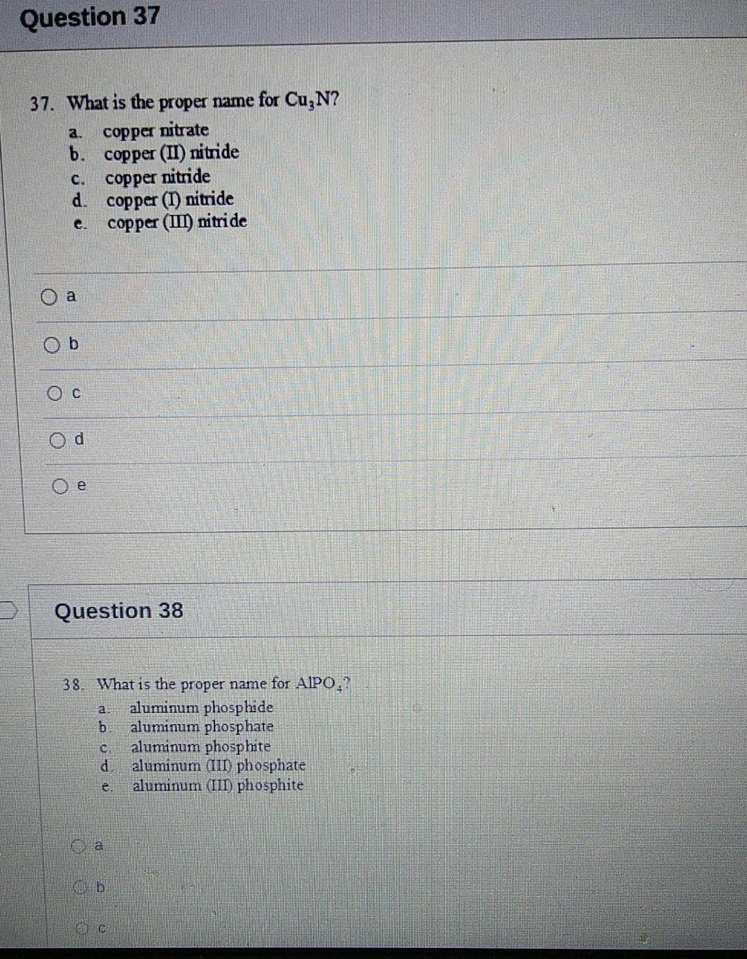 Solved 37. What is the proper name for Cu3 N ? a. copper | Chegg.com