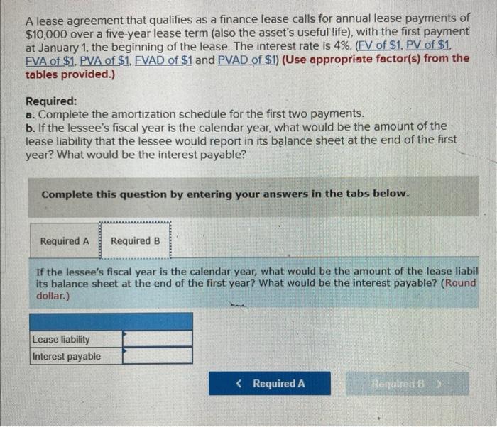 Solved A lease agreement that qualifies as a finance lease | Chegg.com