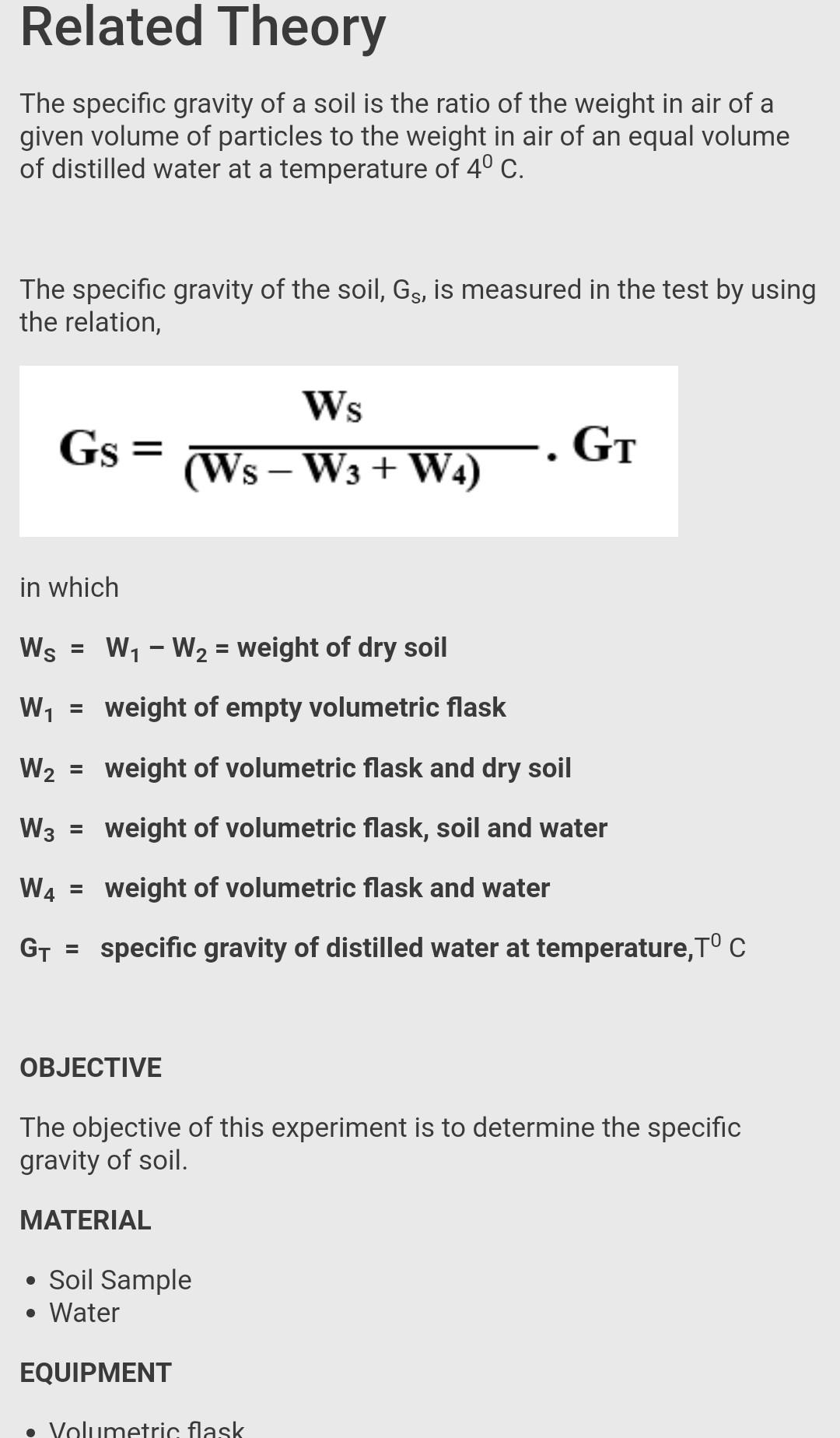 Solved Related Theory The specific gravity of a soil is the | Chegg.com