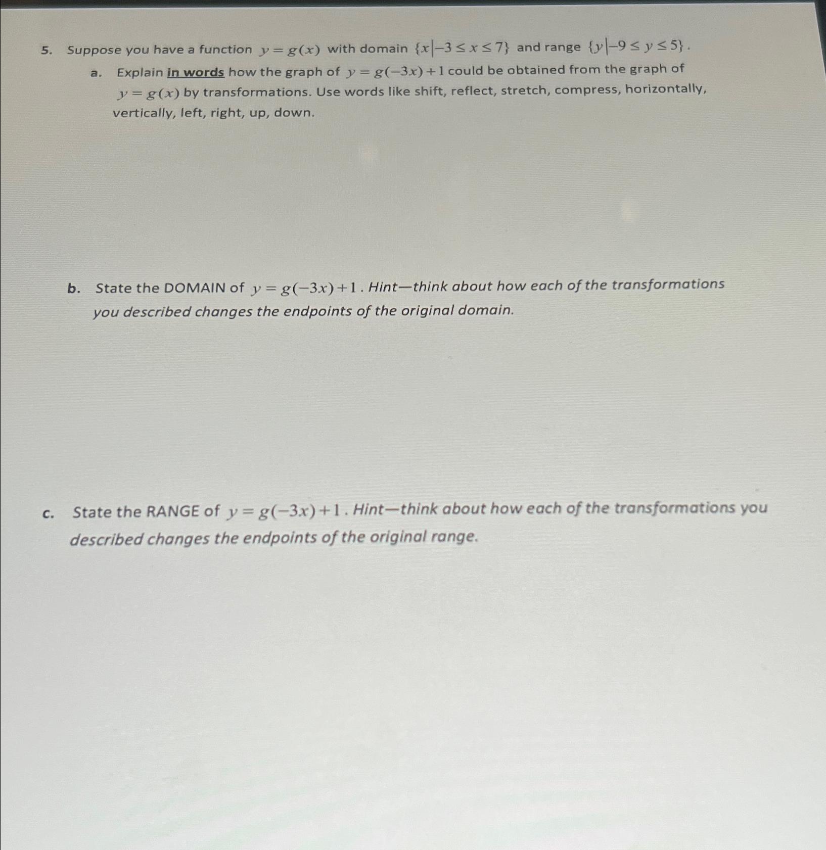 Solved Suppose you have a function y=g(x) ﻿with domain | Chegg.com