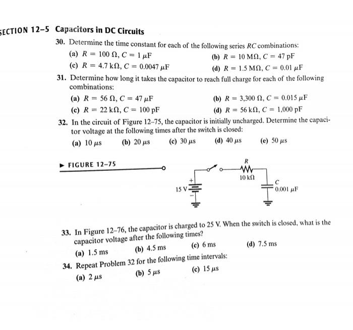 Solved Capacitors in DC Circuits 30. Determine the time | Chegg.com