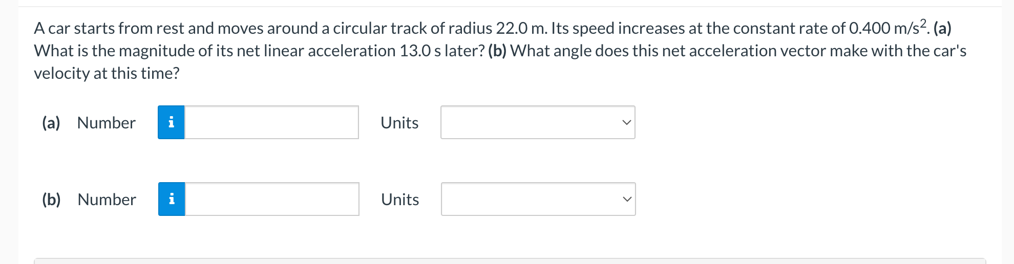Solved A car starts from rest and moves around a circular | Chegg.com