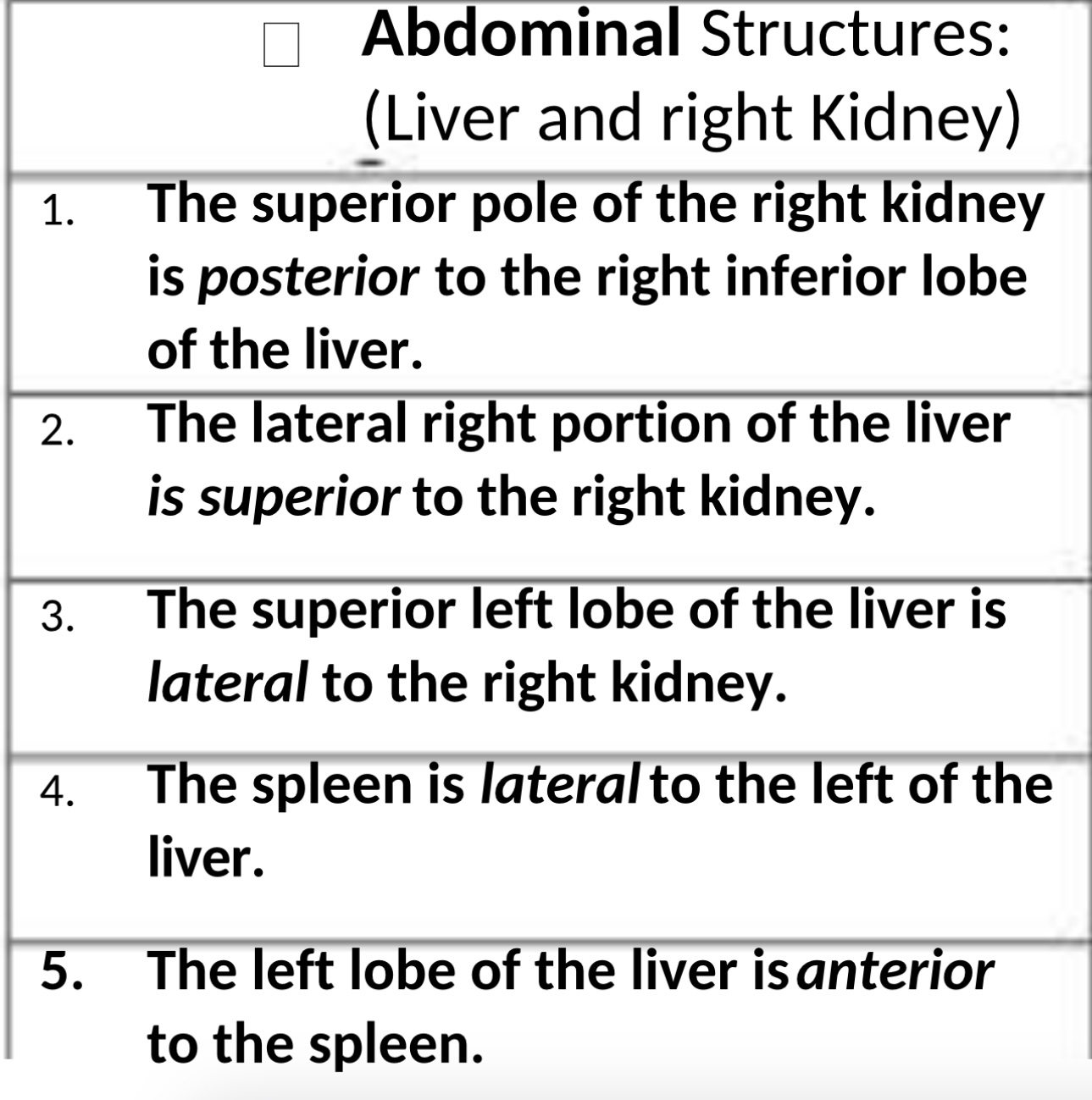 Solved Abdominal Structures:(Liver and right Kidney)The | Chegg.com