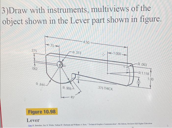 Solved 3)Draw with instruments, multiviews of the object | Chegg.com
