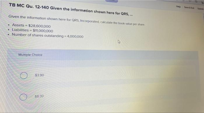 Solved TB MC Qu. 12-140 Given the information shown here for | Chegg.com