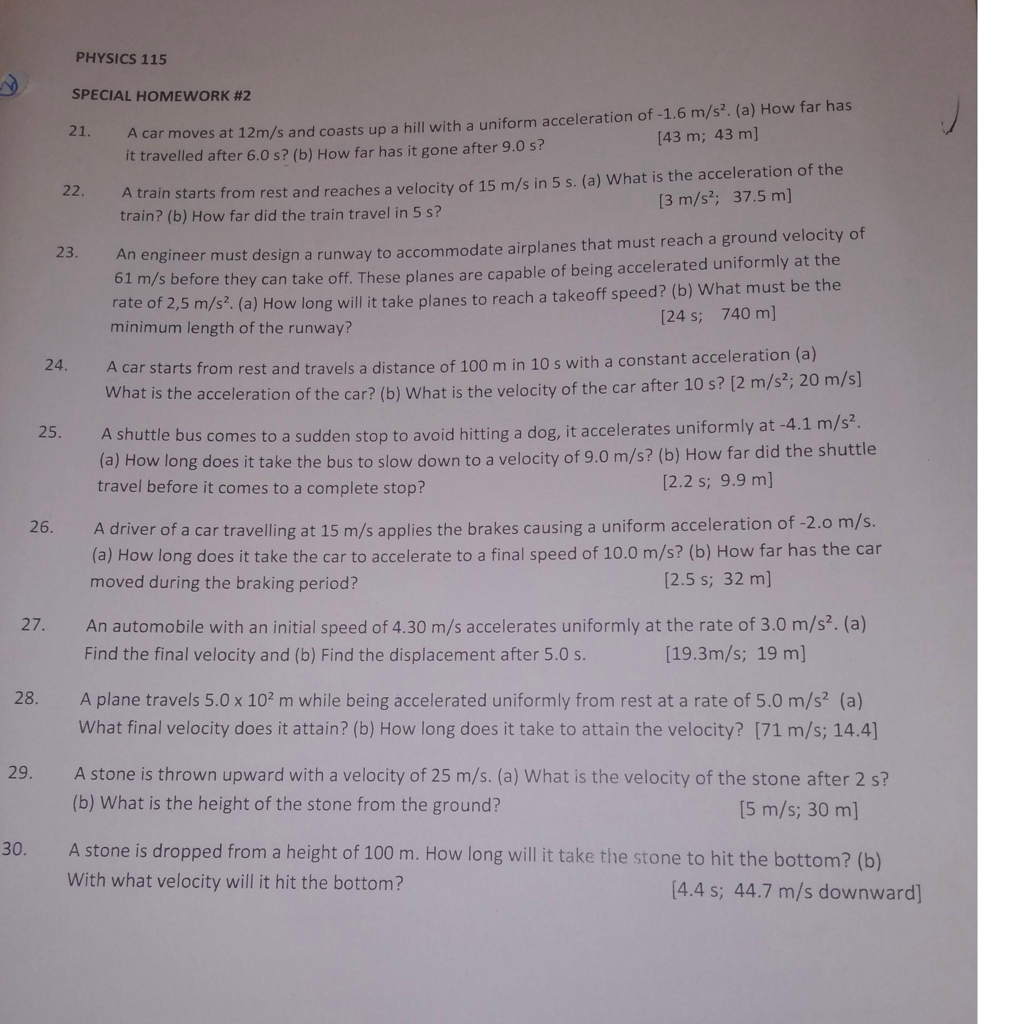 Solved PHYSICS 115SPECIAL HOMEWORK #221. ﻿A car moves at | Chegg.com