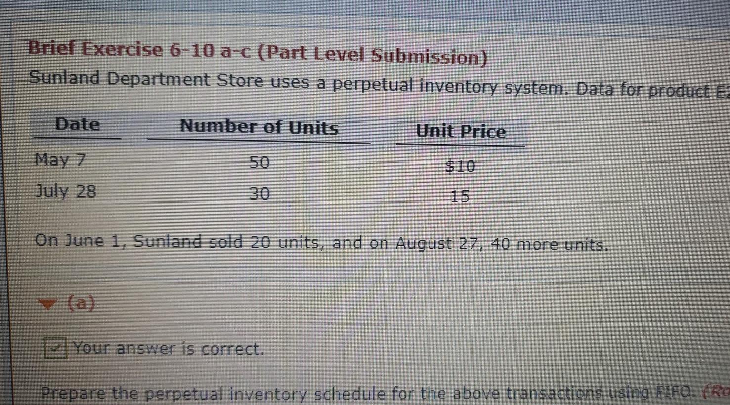 Solved Brief Exercise 6-10 a-c (Part Level Submission) | Chegg.com