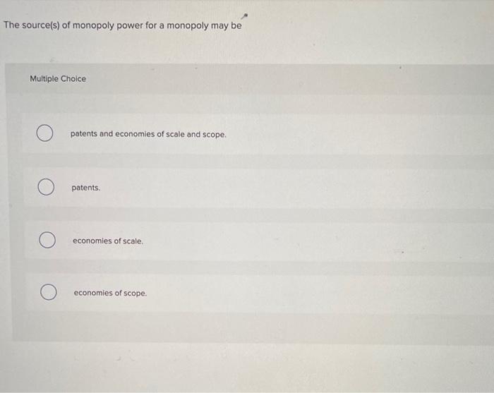 Solved The source(s) of monopoly power for a monopoly may be | Chegg.com