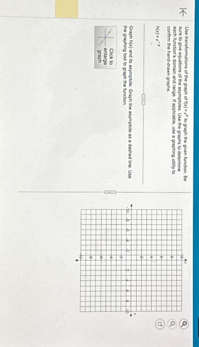 Solved K Use transformations of the graph of f(x)=ex to | Chegg.com
