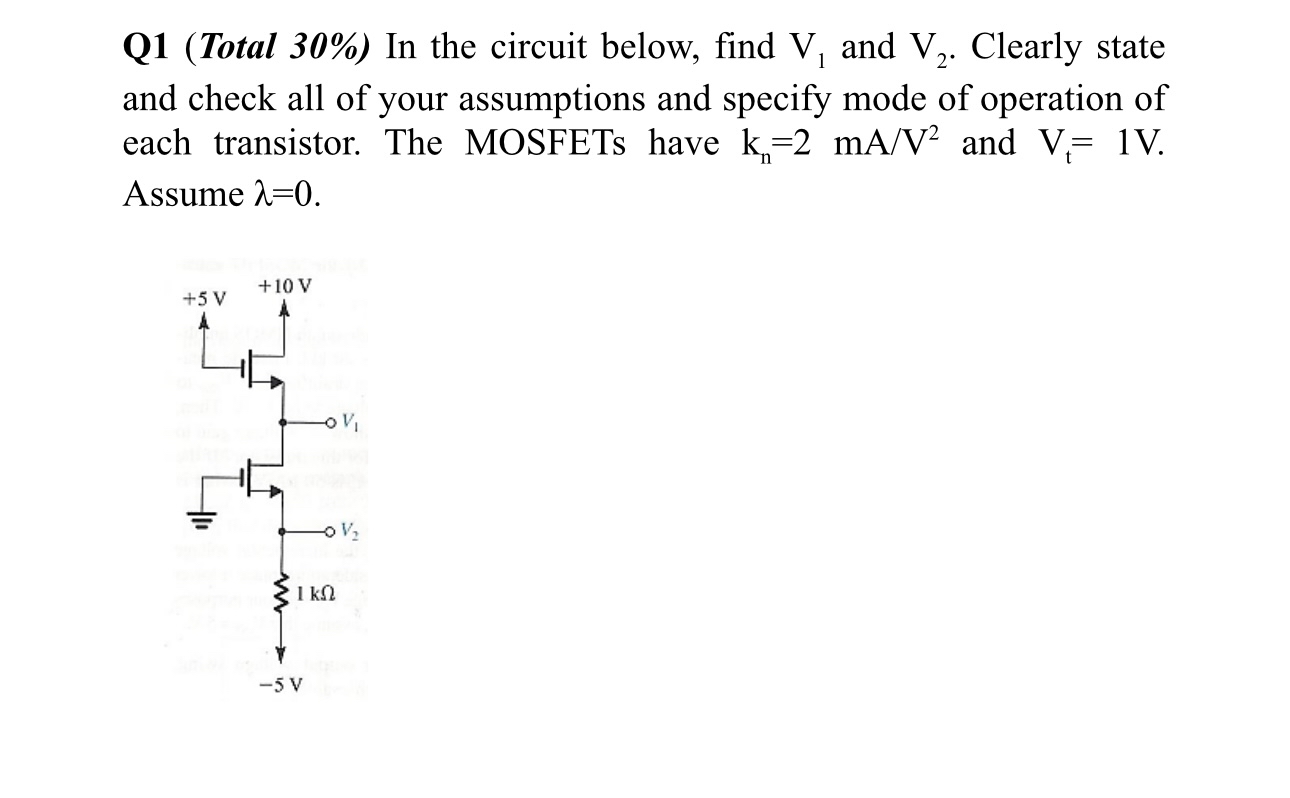 Solved Q1 (Total 30%) ﻿In the circuit below, find V1 ﻿and | Chegg.com
