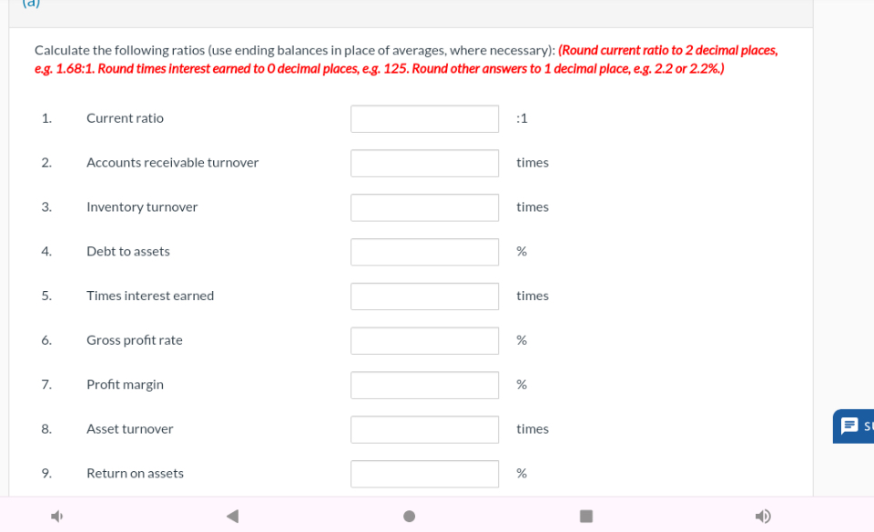 Solved Calculate the following ratios (use ending balances | Chegg.com