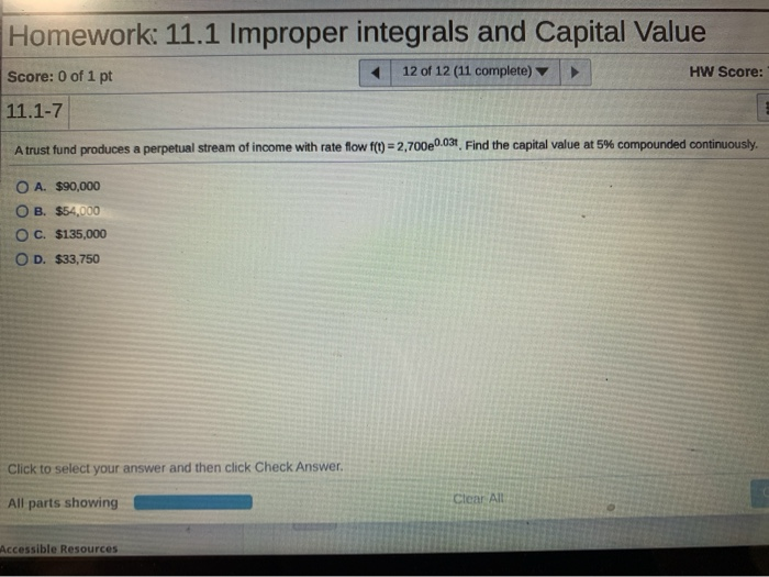 Solved Homework: 11.1 Improper integrals and Capital Value | Chegg.com