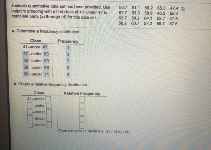 Solved A simple quantitative data set has been provided. Use | Chegg.com
