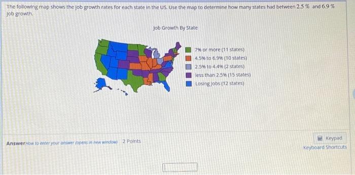 Solved The following map shows the job growth rates for each | Chegg.com