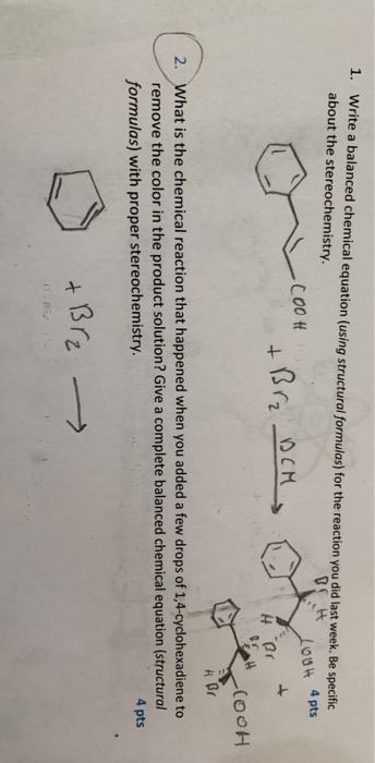 Solved 1 Write A Balanced Chemical Equation Using