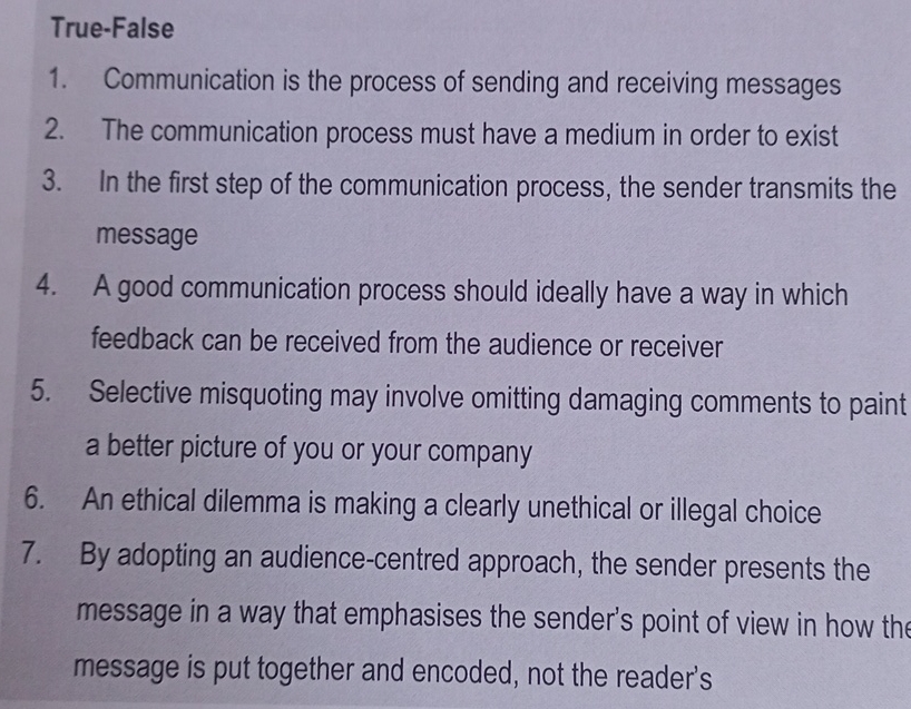 Solved True-FalseCommunication is the process of sending and | Chegg.com