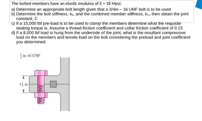 Solved The bolted members have an elastic modulus of | Chegg.com