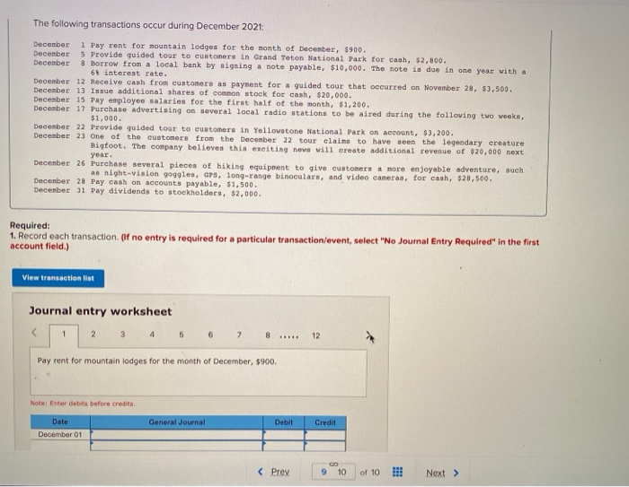 Solved The following transactions occur during December 2021 | Chegg.com