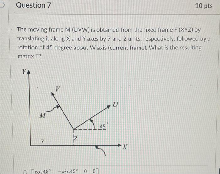 Solved The moving frame M (UVW) is obtained from the fixed | Chegg.com