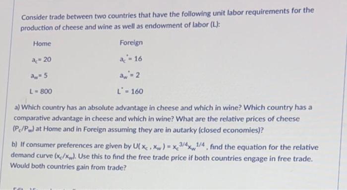 Solved Consider trade between two countries that have the | Chegg.com