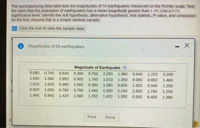 Solved The accompanying data table lists the magnitudes of | Chegg.com