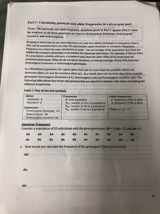 Solved Part 1: Calculating genotype and allele frequencies | Chegg.com