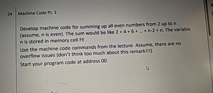 Solved 54Machine Code Pt. 3Develop machine code for summing | Chegg.com