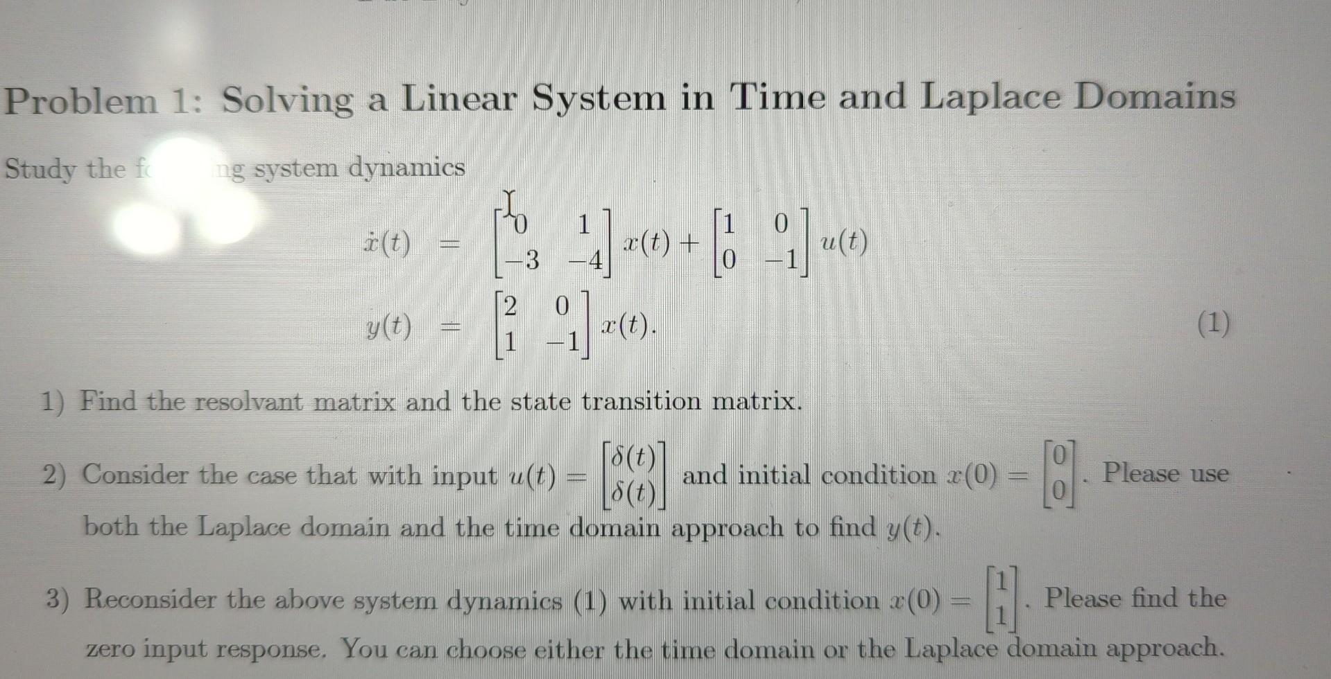 Solved Problem 1: Solving a Linear System in Time and | Chegg.com
