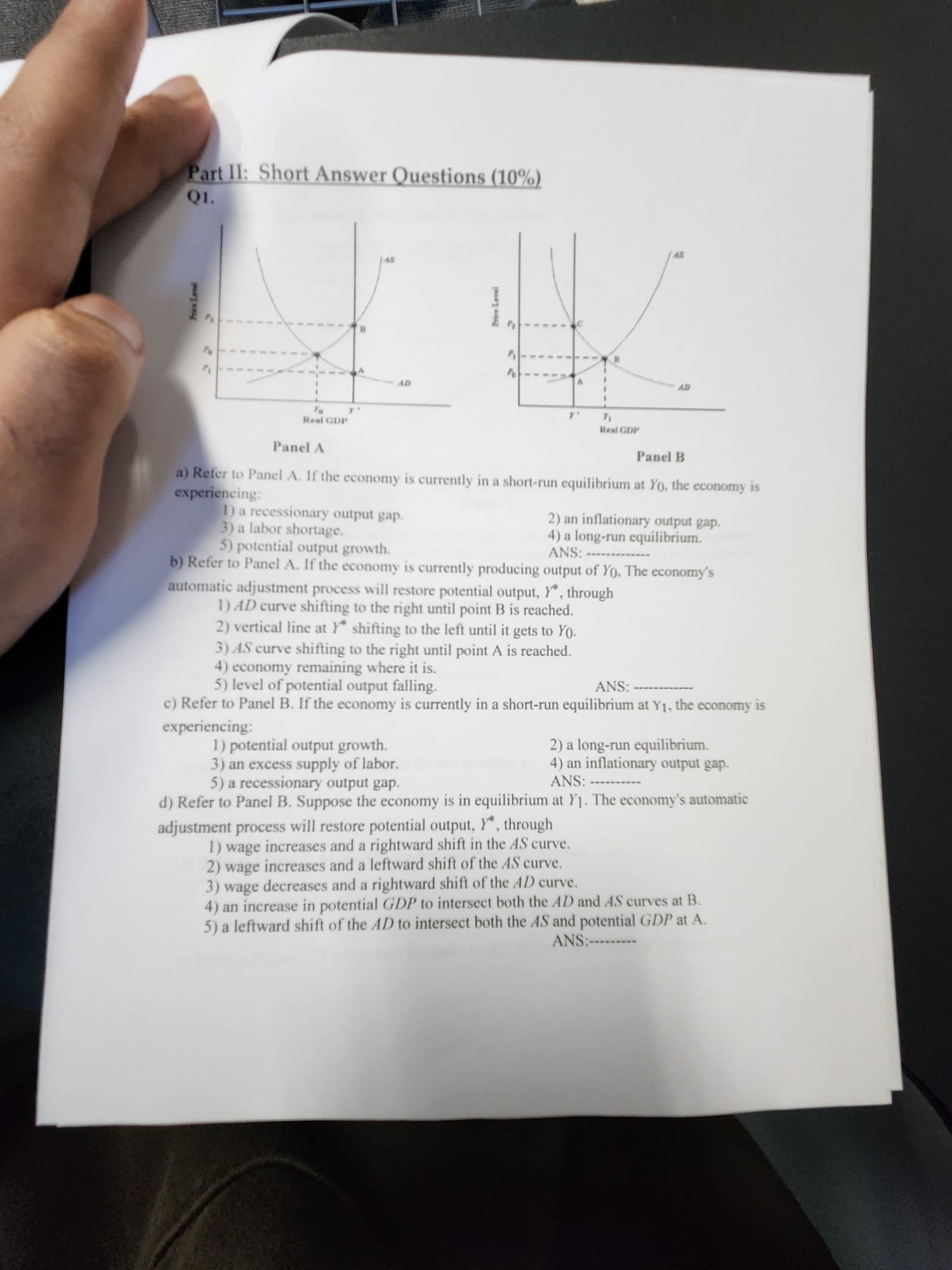 Solved Part II: Short Answer Questions (10%)Q1.ranel APanel | Chegg.com